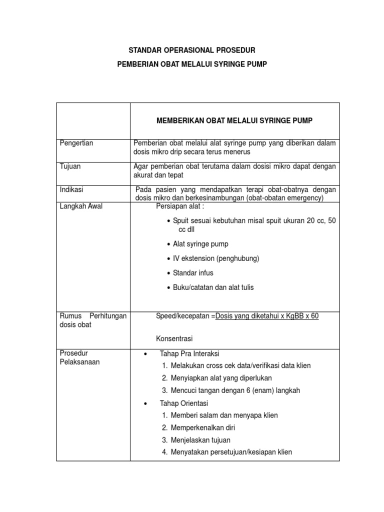 Sop - Obat Melalui Syringe Pump | PDF