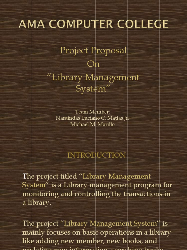 Project Proposal On "Library Management System": Team Member: Naraindas ...