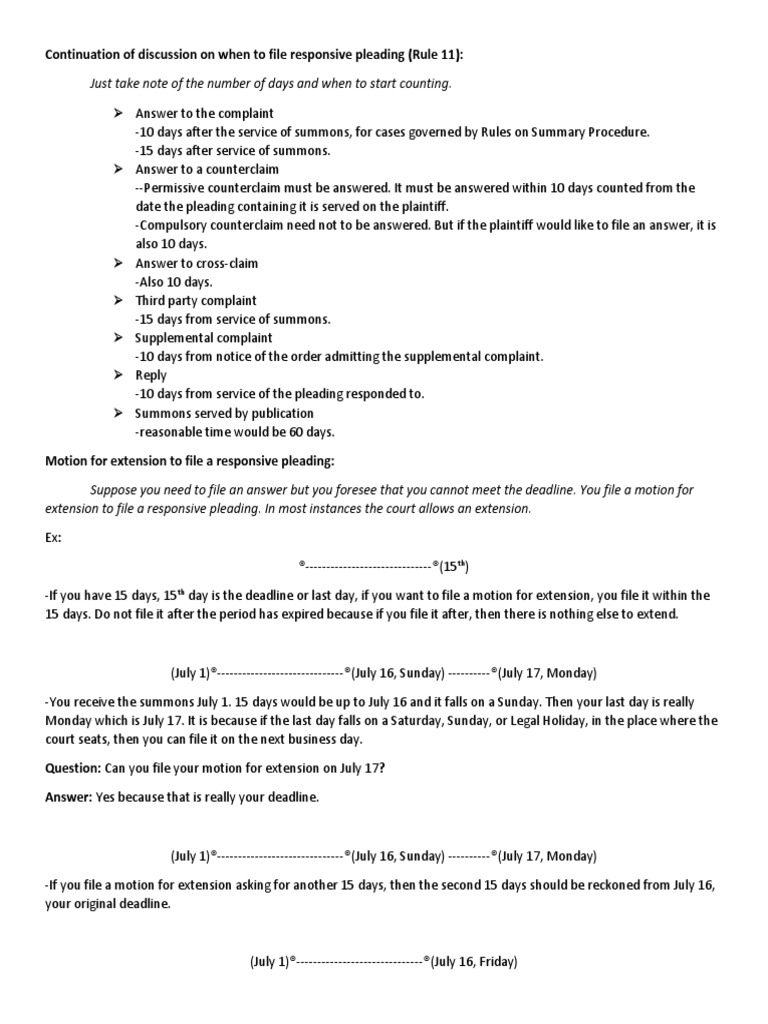 Continuation of Discussion On When To File Responsive Pleading (Rule 11 ...