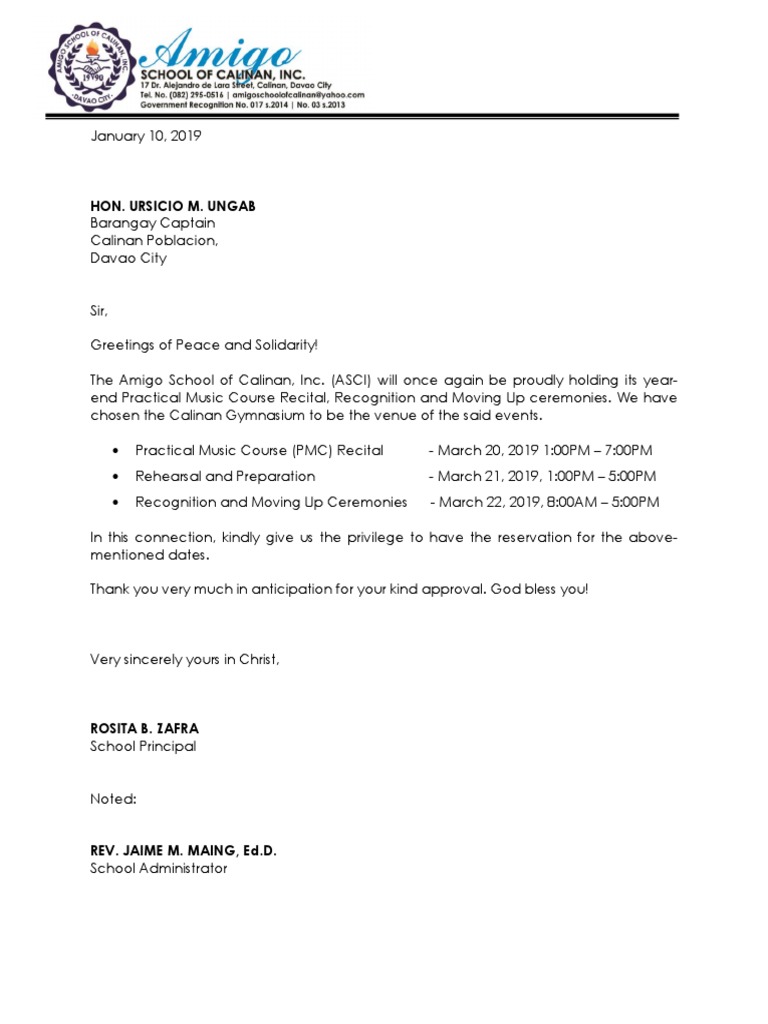 Reservation Letter Sample | PDF