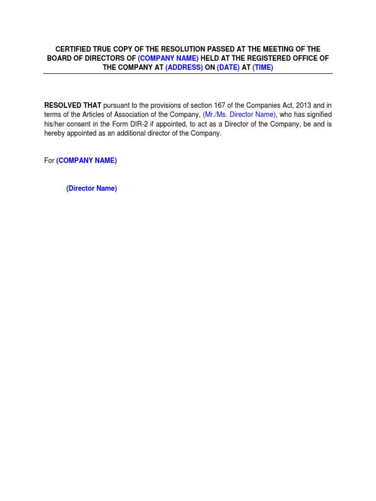 Appointment of Director Board Resolution | PDF