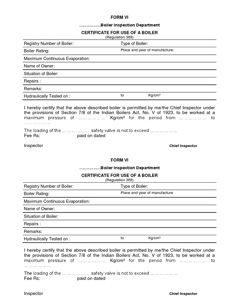 Form VI | PDF | Boiler | Pressure