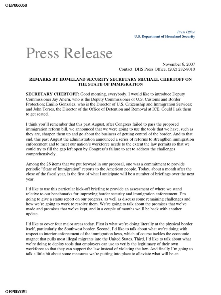 Press Release: U.S. Department of Homeland Security | PDF | E Verify ...