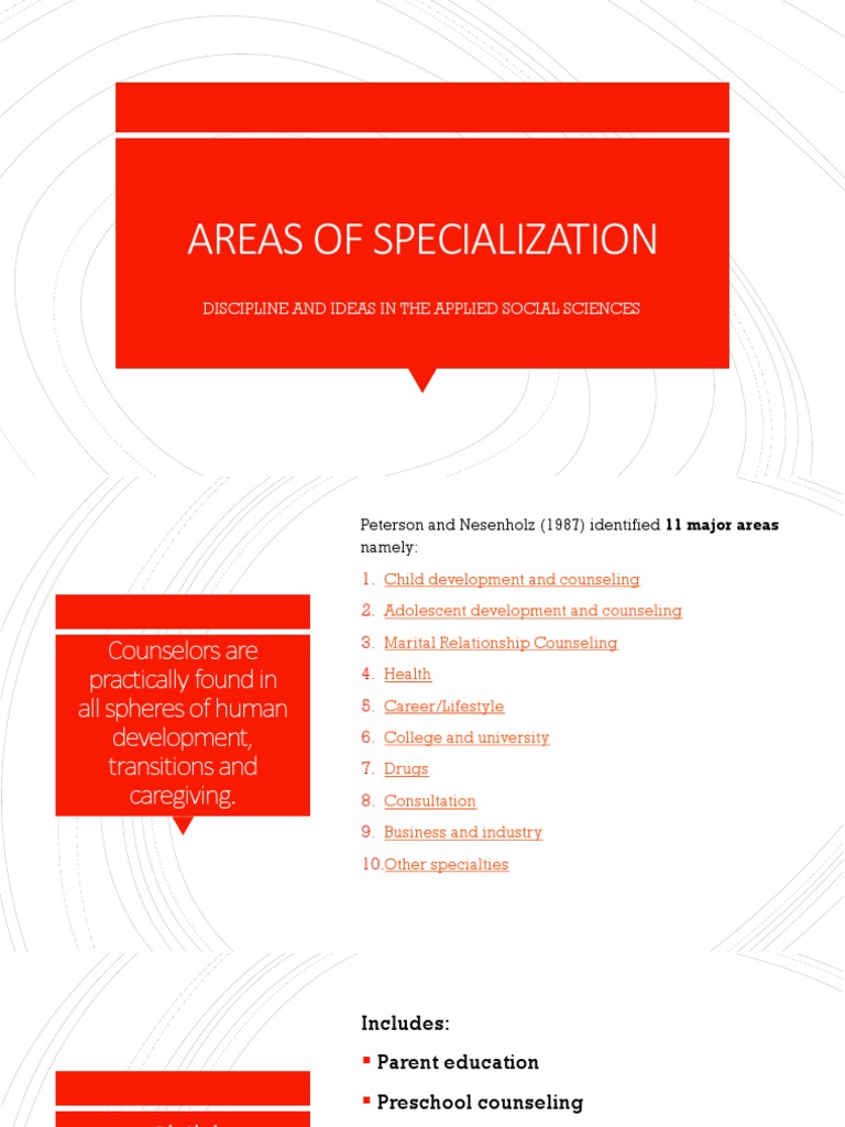 Areas of Specialization in Counseling | Psychotherapy | School Counselor