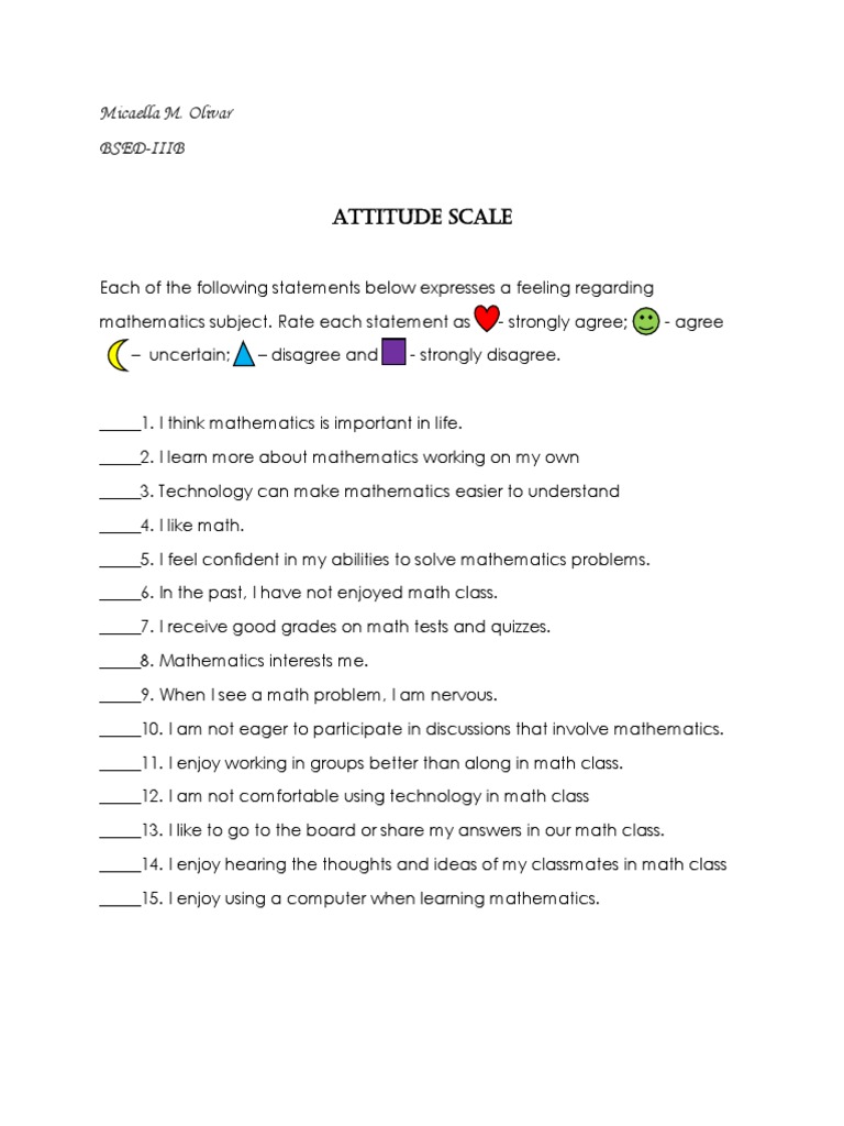 Micaella M. Olivar Bsed-Iiib: Attitude Scale | PDF
