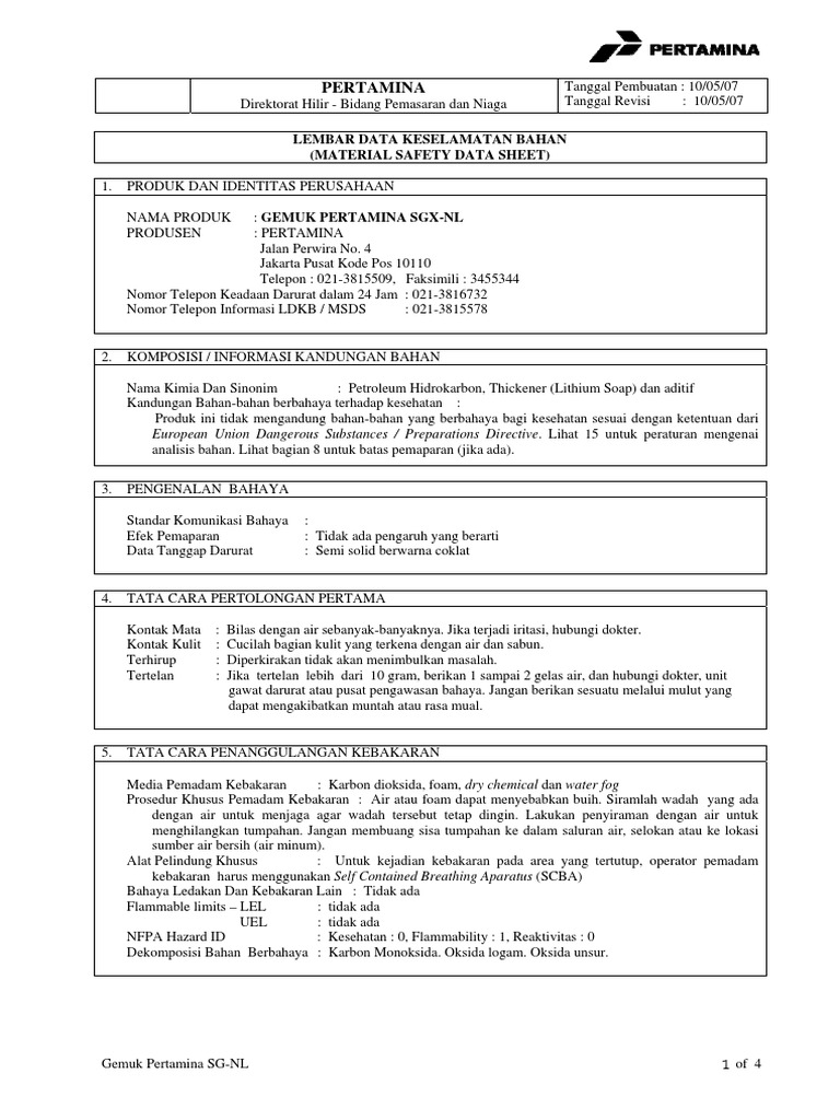 Msds Grease SGX NL | PDF