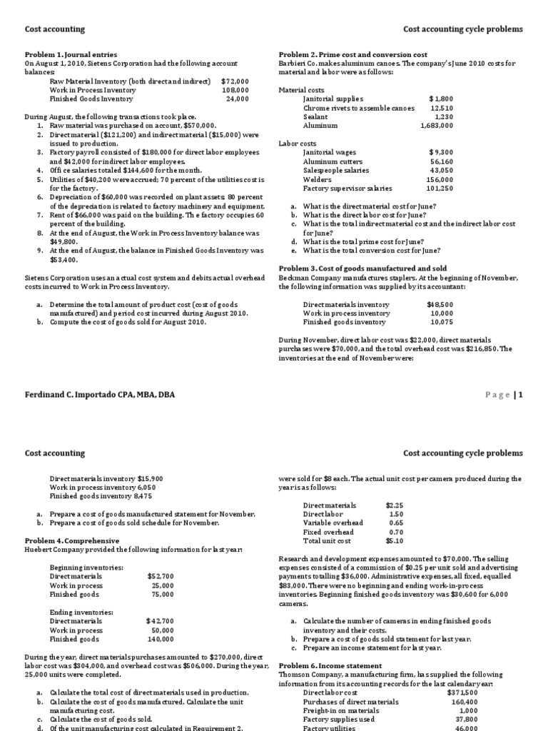 Cost Accounting Cycle Problems | PDF | Cost Of Goods Sold | Inventory
