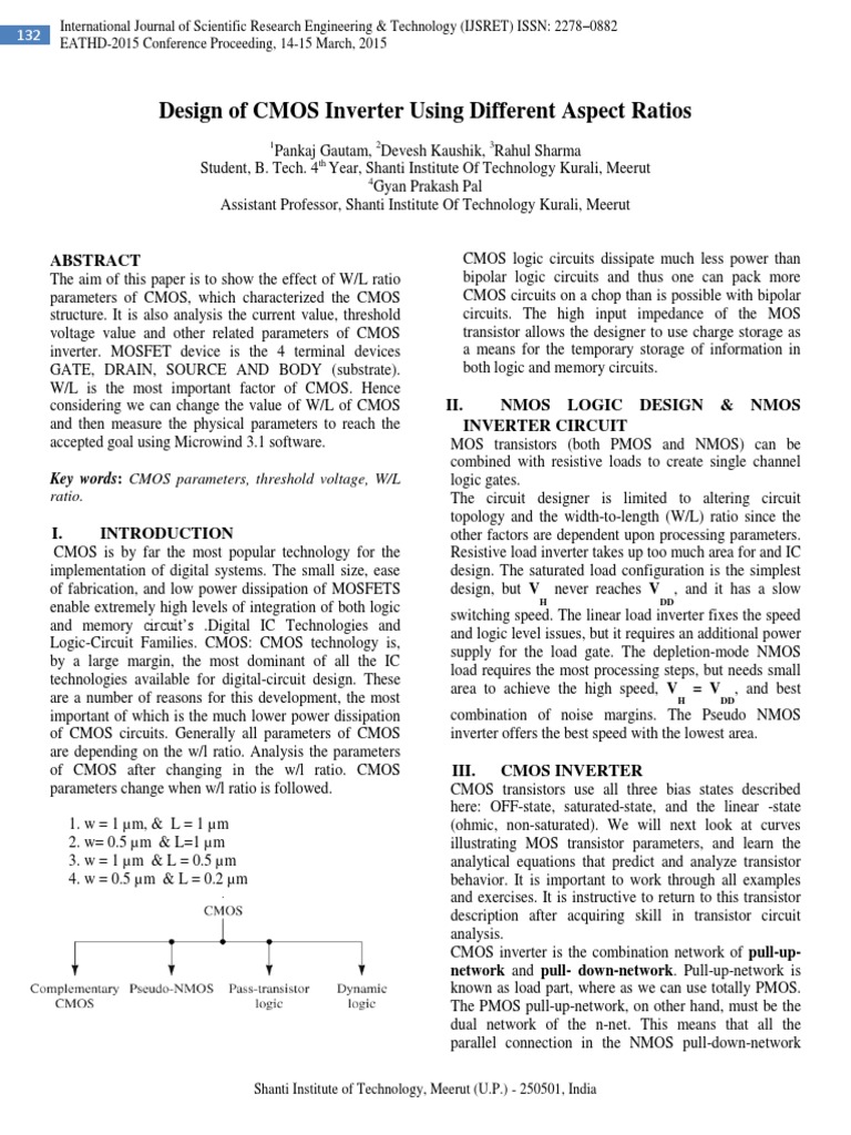 Design of CMOS Inverter Using Different Aspect Ratios: Key Words: CMOS ...