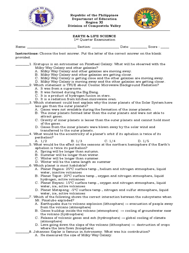 Earth and Life Science 1st Quarter Exam DRAFT | PDF | Rock (Geology ...