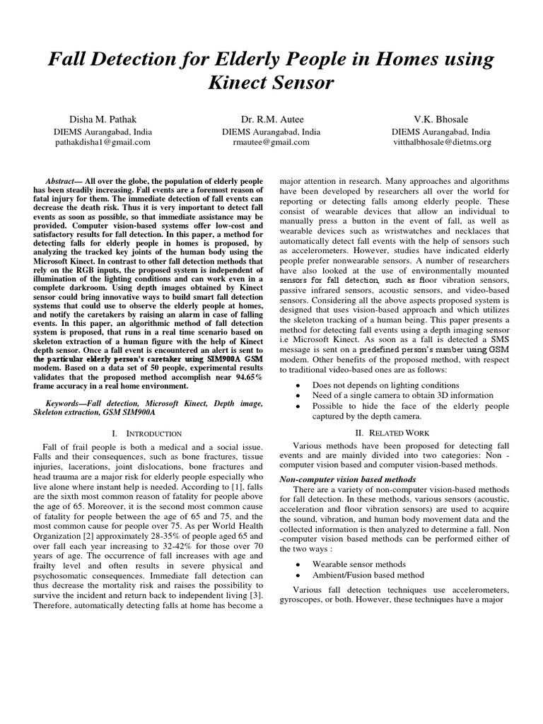 Fall Detection For Elderly People In Homes Using Kinect Senso Pdf Computer Vision