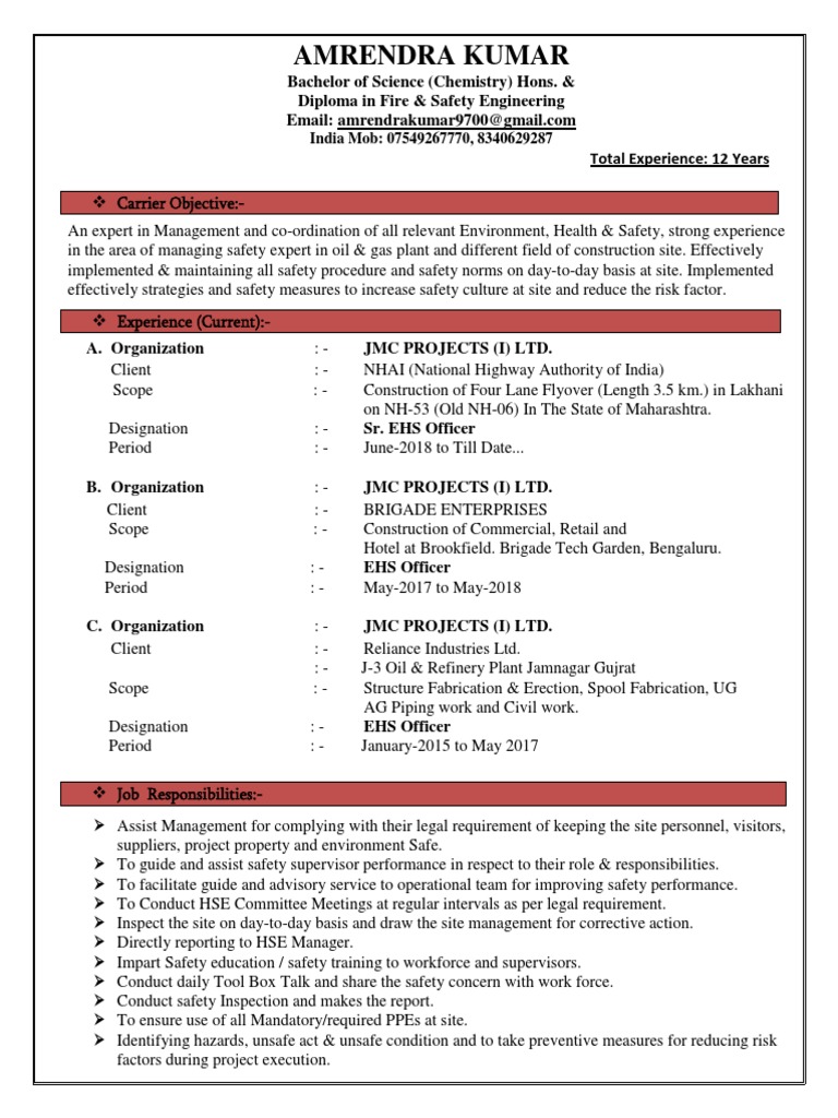 EHS Management Expert Profile | PDF | Occupational Safety And Health ...