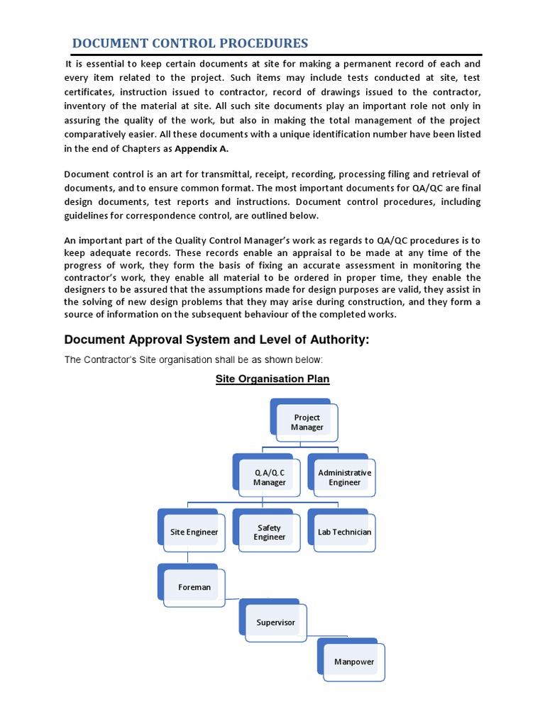 Document Control Procedures: Document Approval System and Level of ...