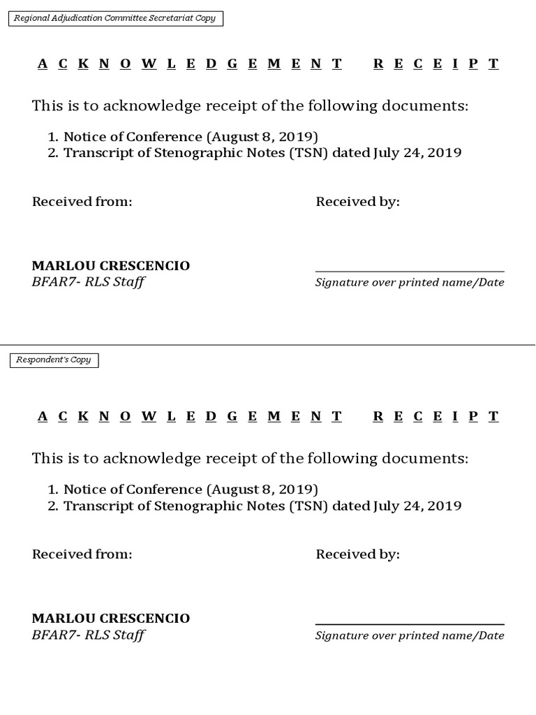Acknowledgement Receipt | PDF