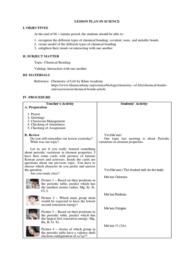Chemical Bonding (LessonPlan) | PDF | Ion | Covalent Bond