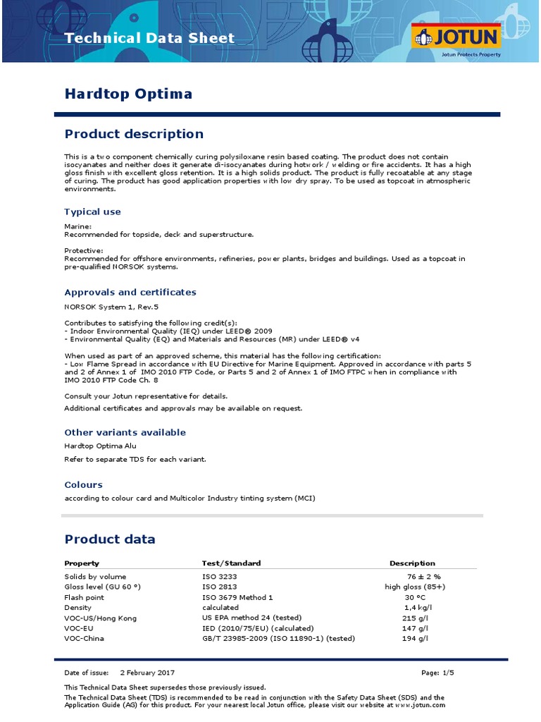 Hardtop Optima: Technical Data Sheet | PDF | Materials | Nature