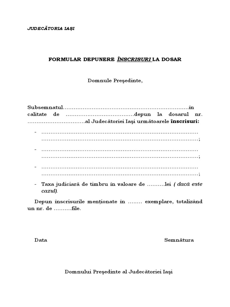 Formular Depunere Înscrisuri La Dosar | PDF