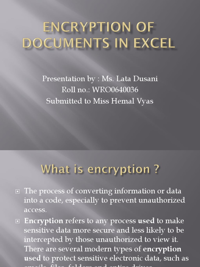 Encryption of Documents in Excel | PDF | Encryption | Security Engineering