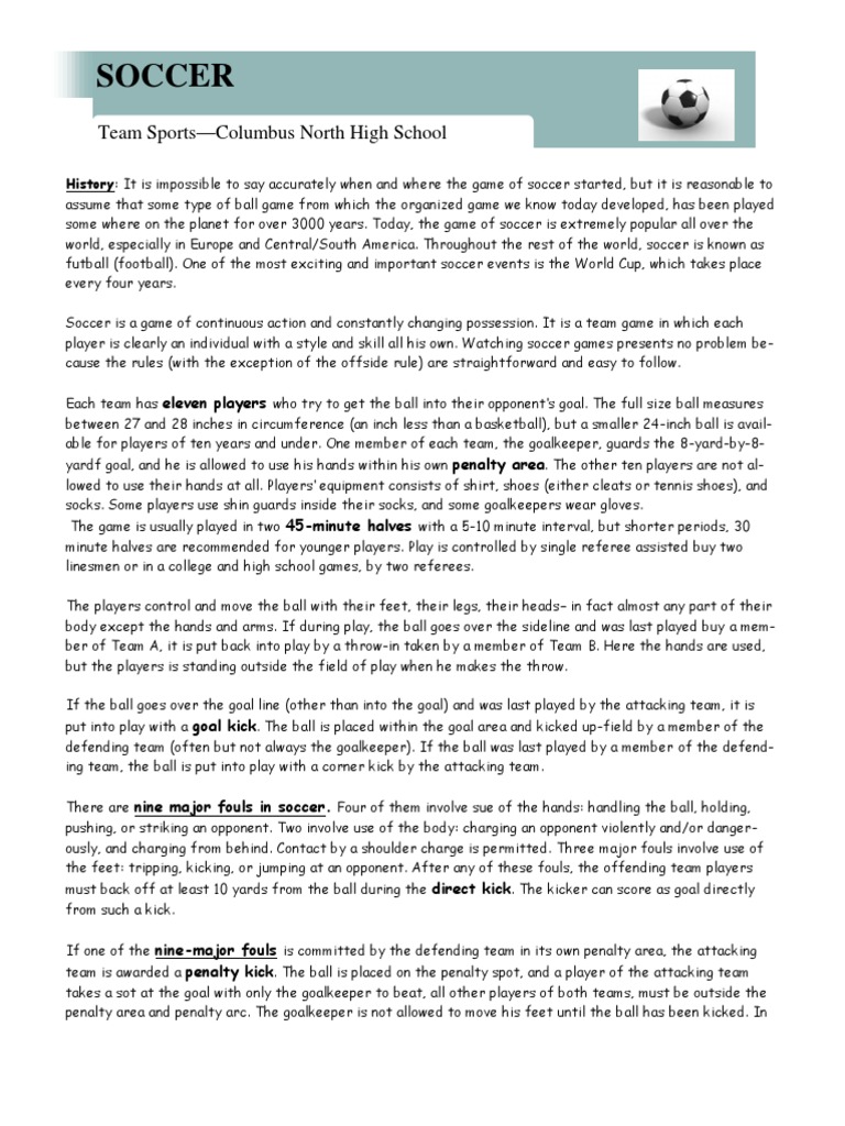 Soccer: Team Sports-Columbus North High School | PDF | Association ...