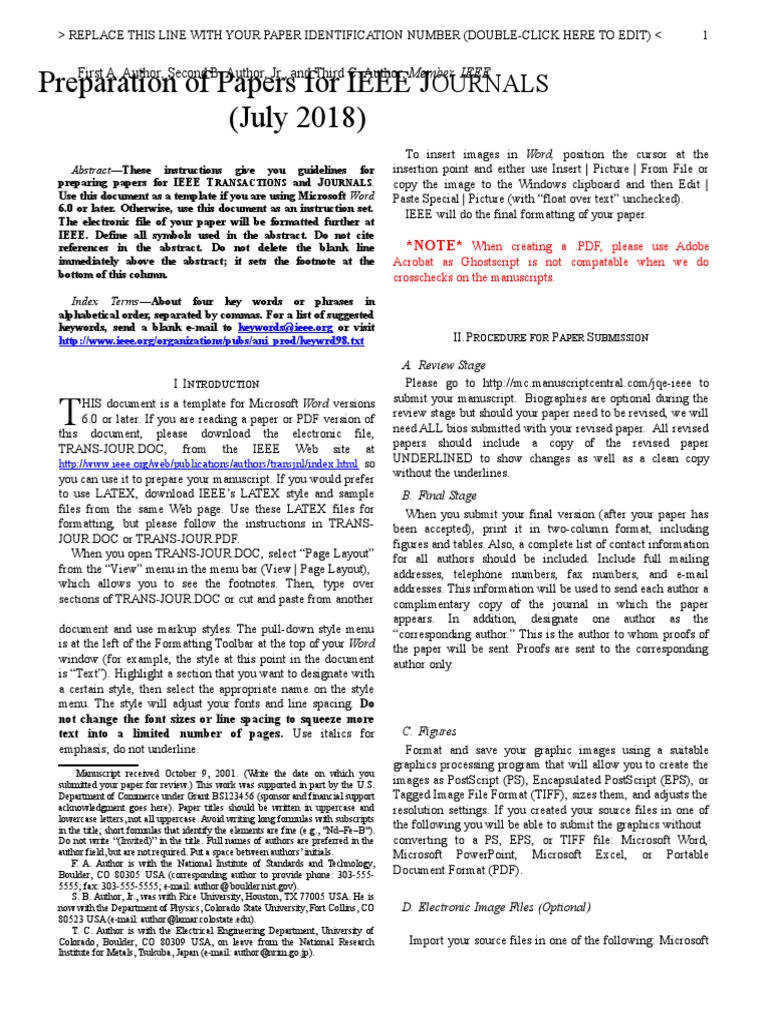 (July 2018) : Preparation of Papers For IEEE J | PDF | Bracket | Note ...