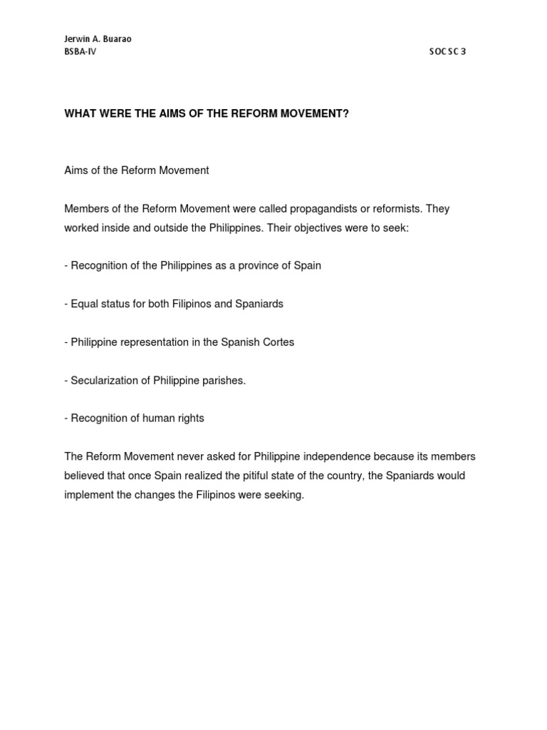 Objectives of the Philippine Reform Movement | PDF | Philippines