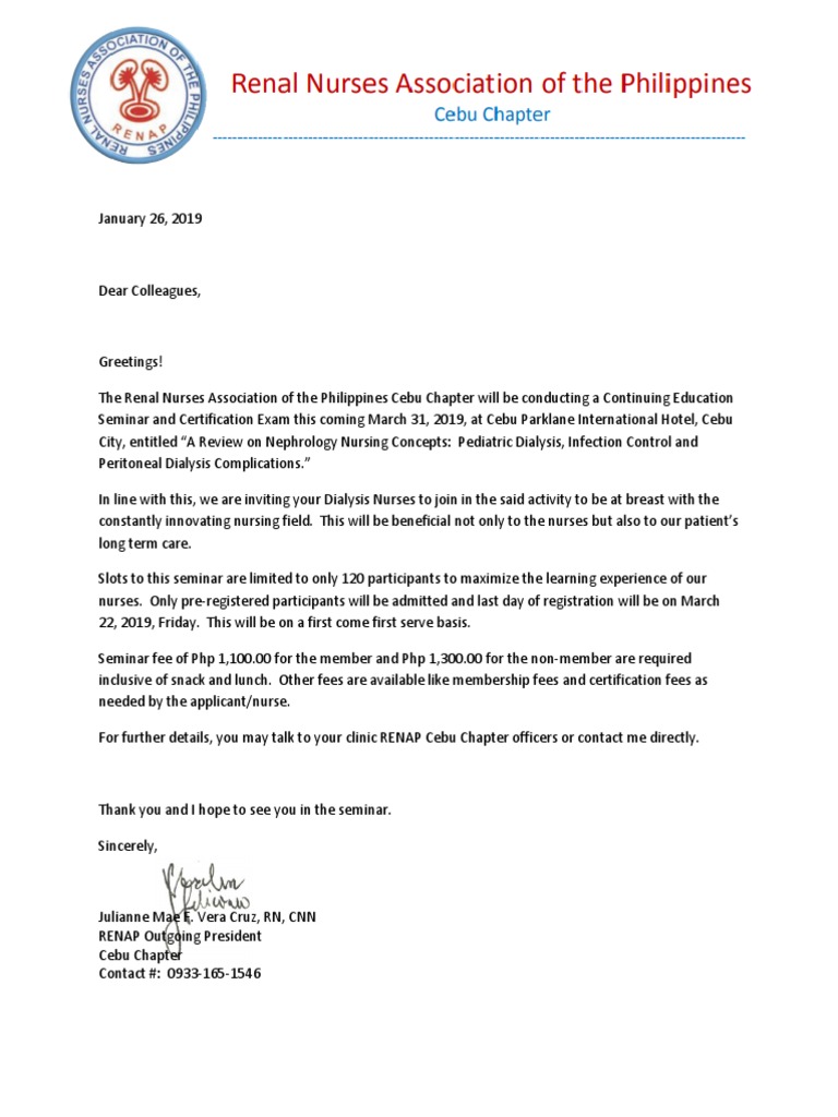 Invitation Letter From Renap Cebu Chapter | PDF
