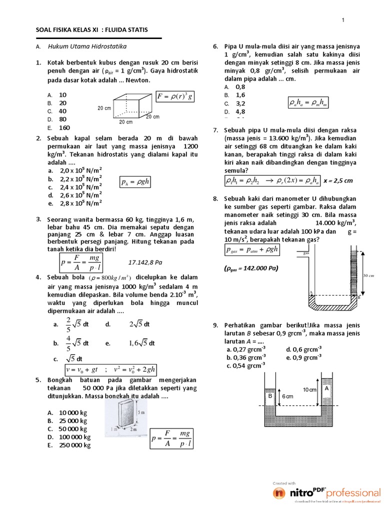 Soal Fluida Statis - Per Sub | PDF