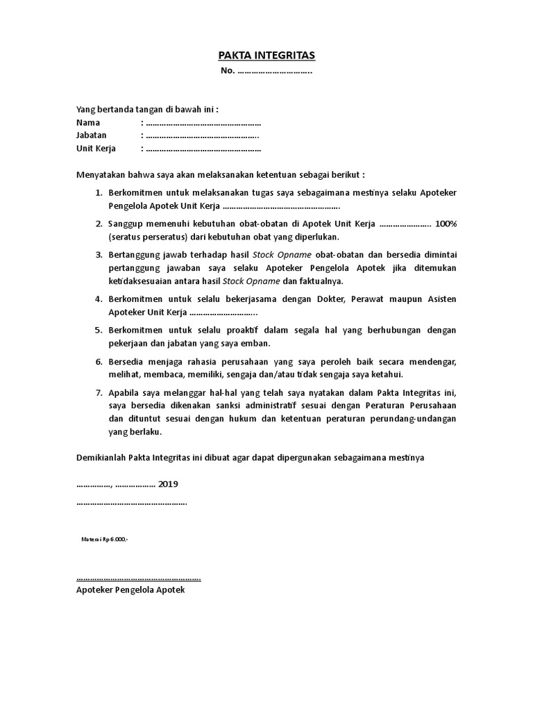 Contoh Pakta Integritas | PDF