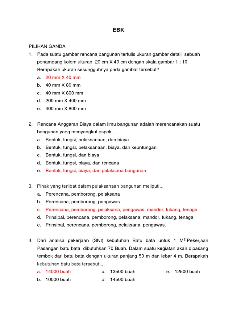 Soal Ujian EBK untuk Ilmu Bangunan | PDF | Griya & Taman | Teknologi & Rekayasa