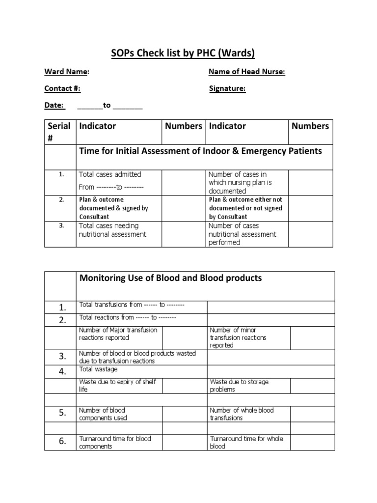 Checklist For Hospital For Data Collection | PDF | Anesthesia | Adverse ...