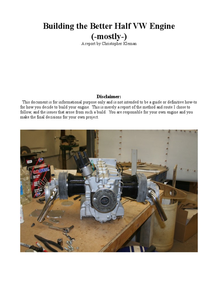 Building The Better Half VW Engine (-Mostly-) : Disclaimer | PDF ...