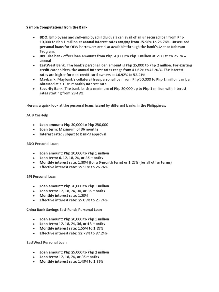 Sample Computations From The Bank | PDF | Unsecured Debt | Loans