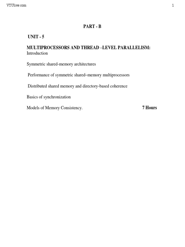 Part - B Unit - 5 Multiprocessors and Thread - Level Parallelism | PDF | Parallel Computing ...