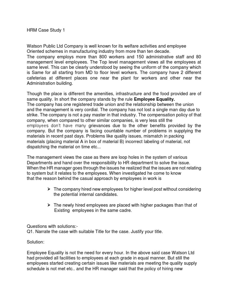 HRM Case Study 1 | PDF | Employment | Human Resource Management