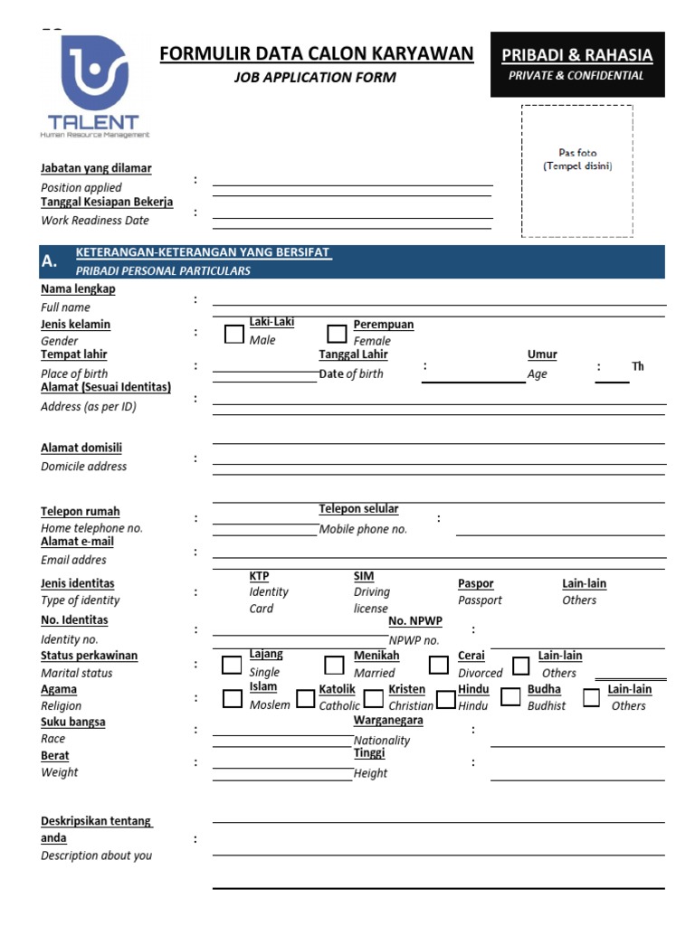 Job Application Form Details | PDF