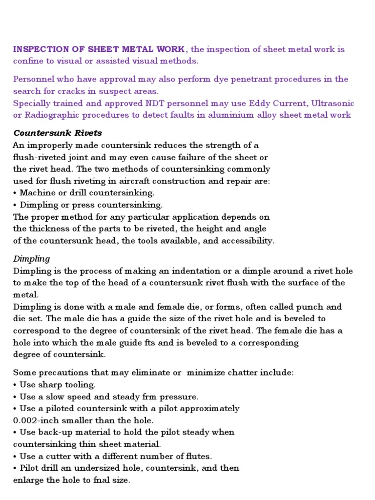 Inspection of Sheet Metal Work Riveting 2 | PDF | Rivet | Drill