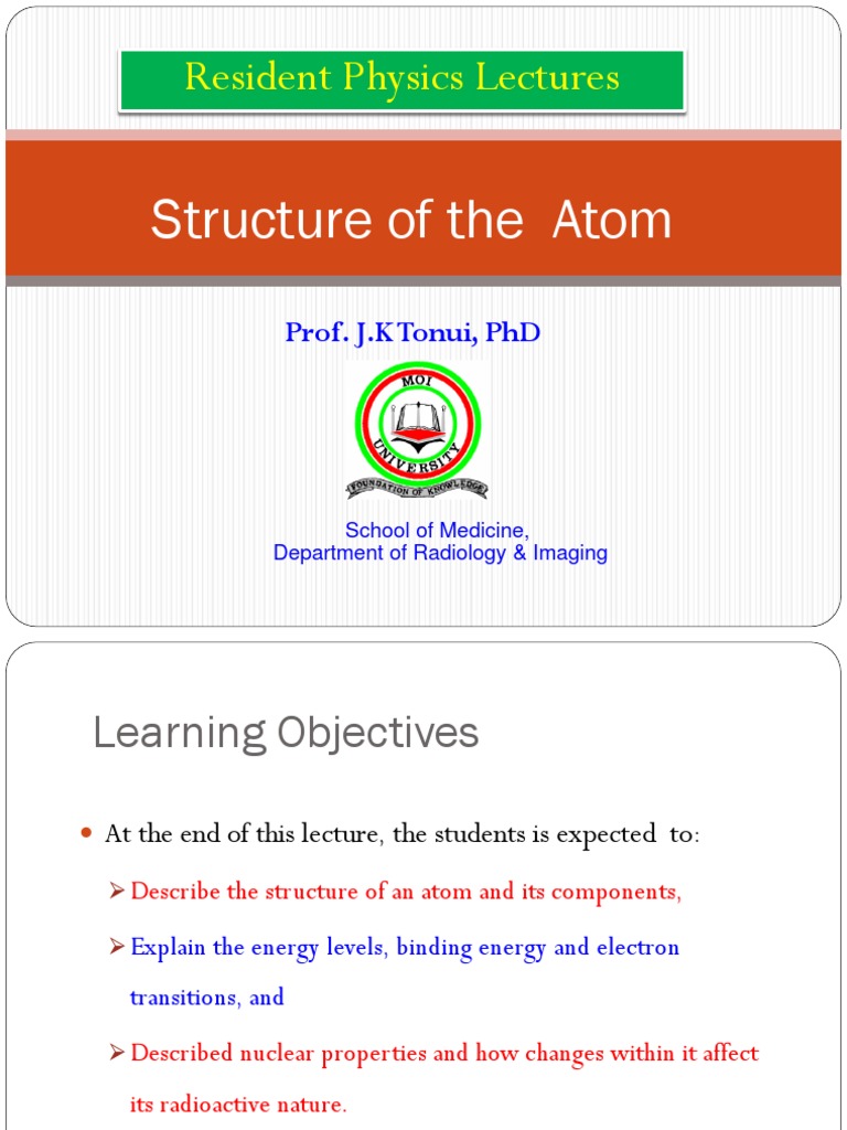 Lecture 3 Structure of An Atom | PDF | Atomic Nucleus | Electric Charge
