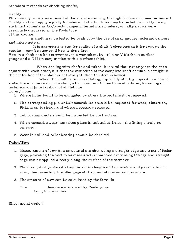 Standard methods for checking shafts, ovality, and bends | PDF | Sheet ...