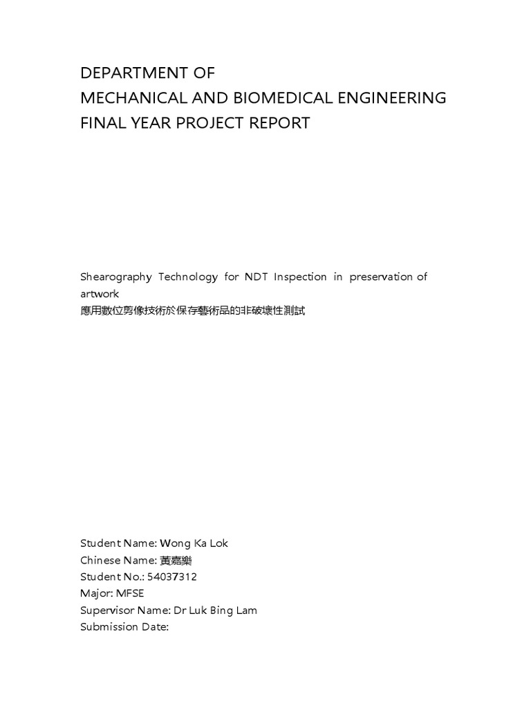 Department of Mechanical and Biomedical Engineering Final Year Project ...