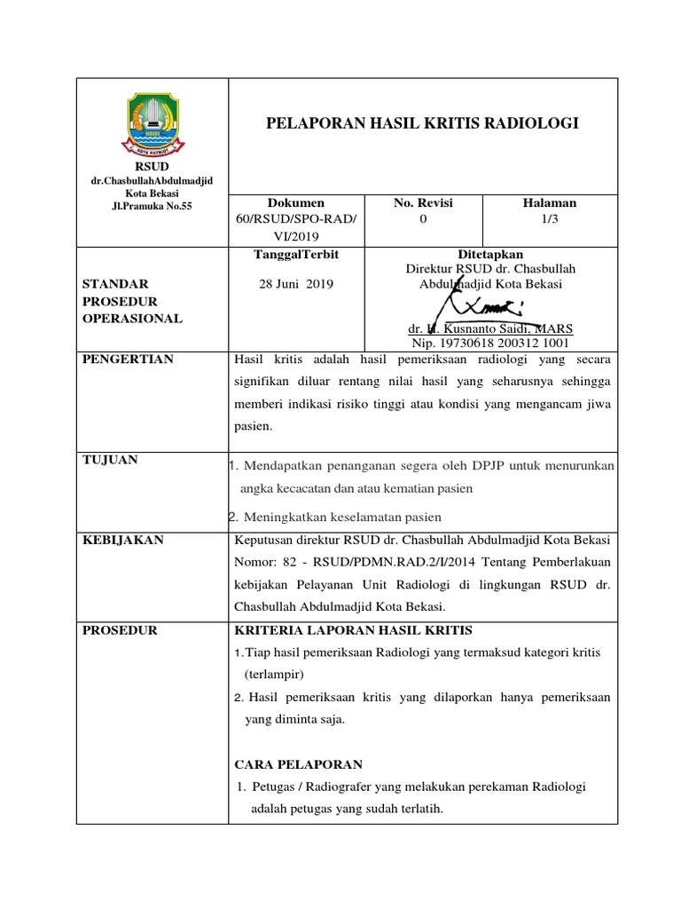 Spo - Pelaporan Hasil Kritis Radiologi | PDF