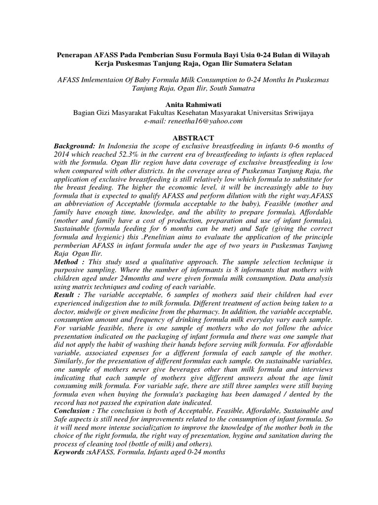 Penerapan AFASS Pada Pemberian Susu Formula Bayi Usia 0-24 Bulan Di ...