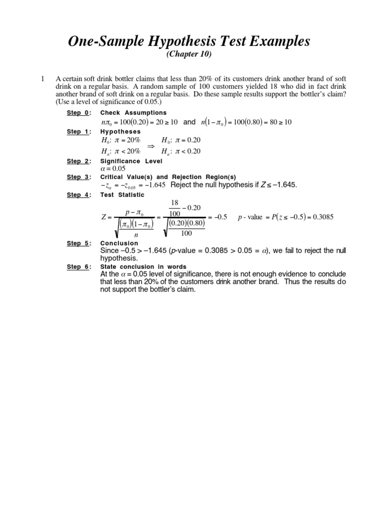 One-Sample Hypothesis Test Examples: (Chapter 10) | Download Free PDF ...