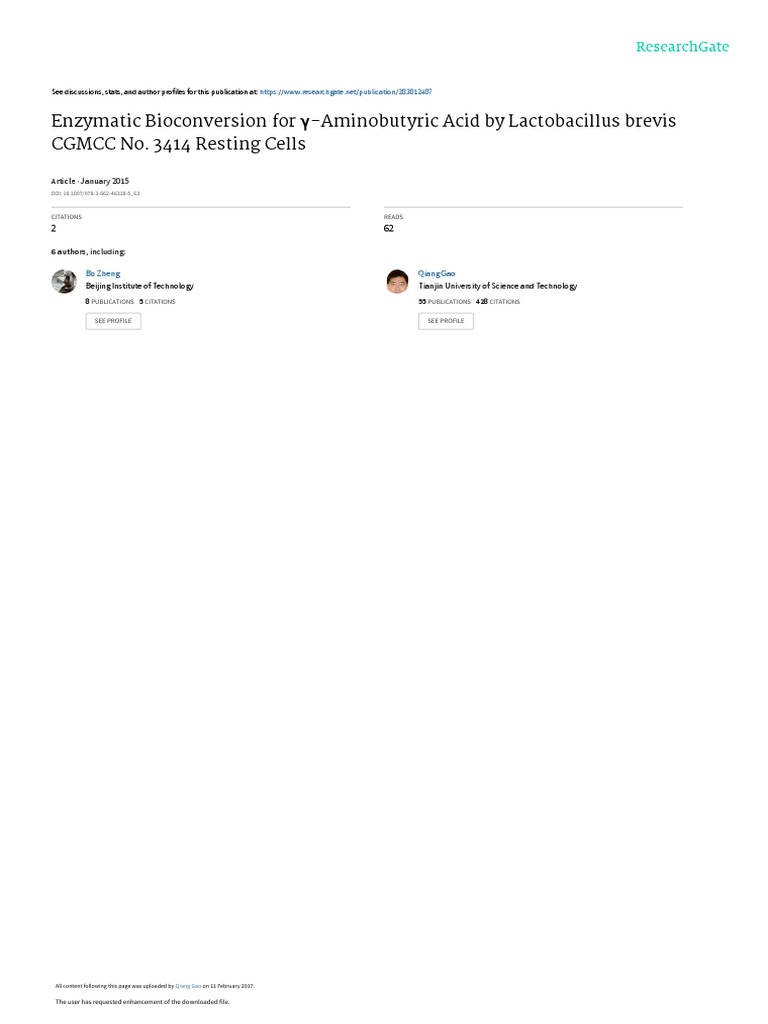 Enzymatic Bioconversion for γ-Aminobutyric Acid by Lactobacillus brevis ...