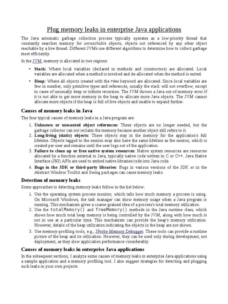 Plug Memory Leaks in Enterprise Java Applications | PDF | Java (Programming Language) | Class ...