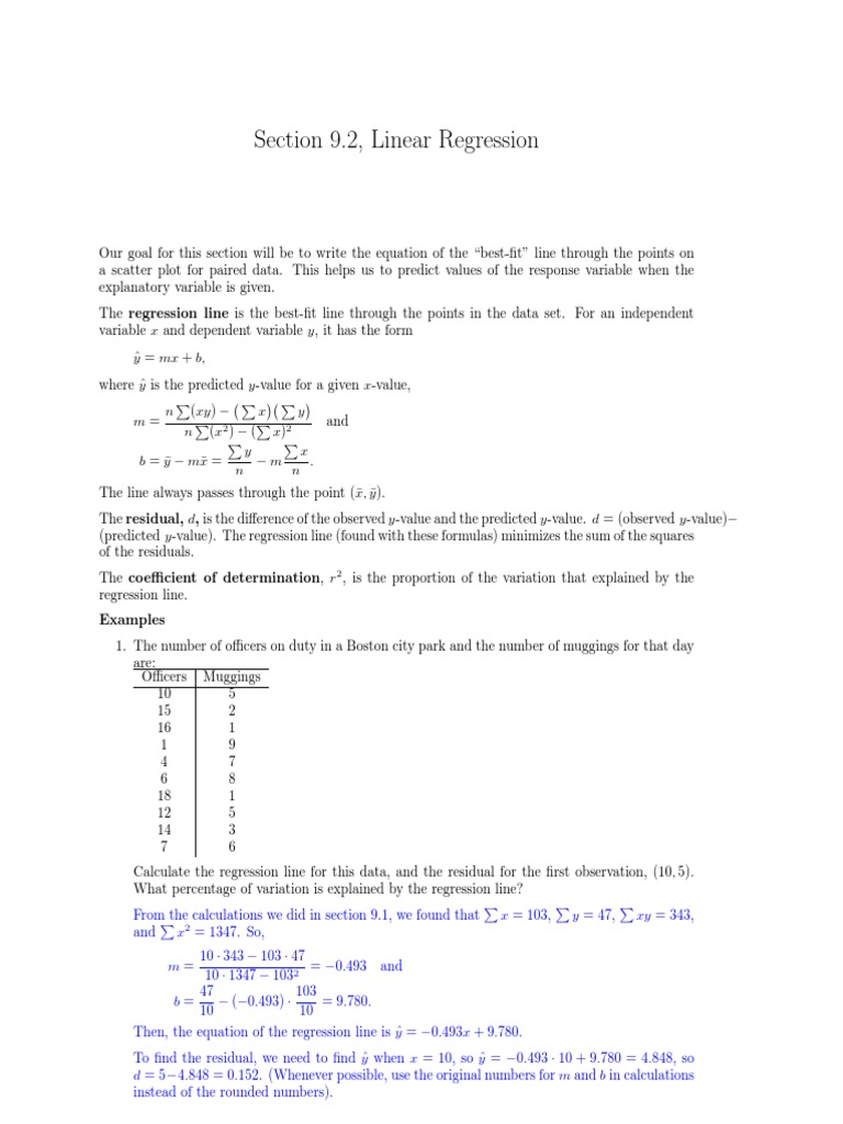 Deriving and Applying the Linear Regression Equation to Predict ...