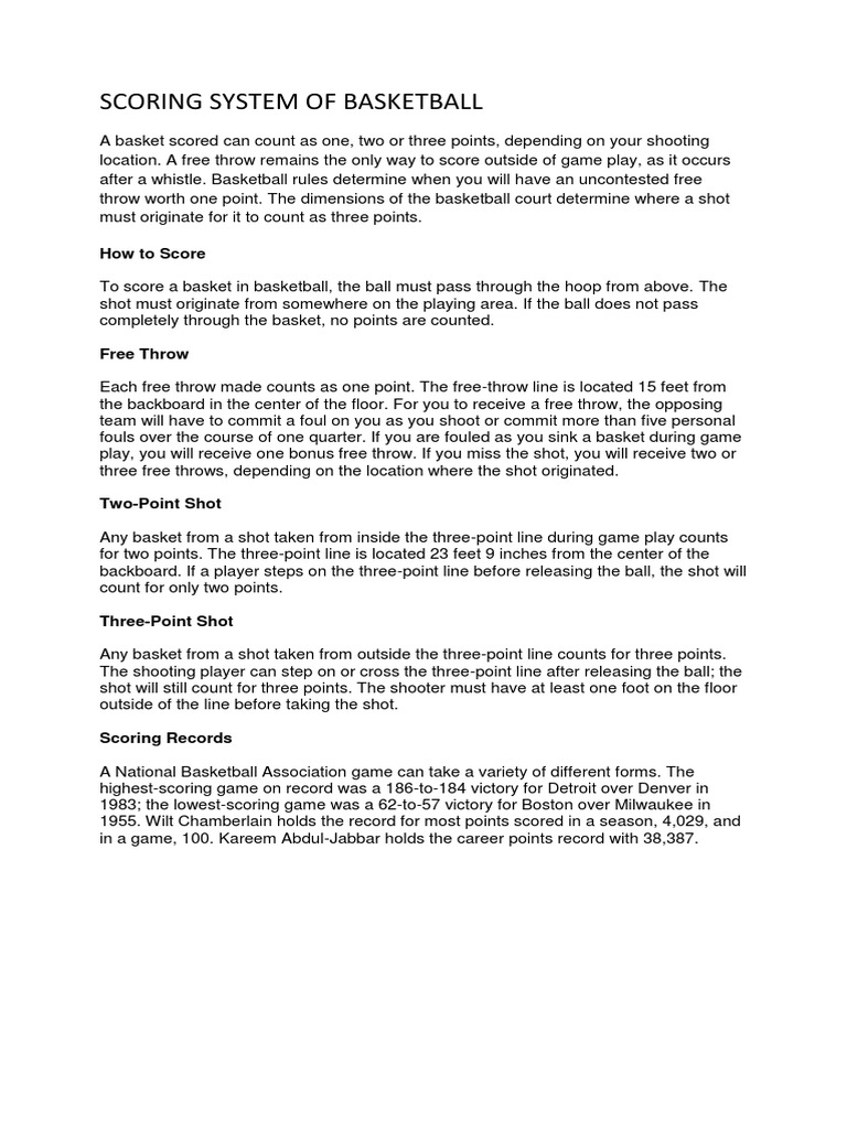 Basketball Scoring System Explained | PDF | Athletic Sports | Team Sports