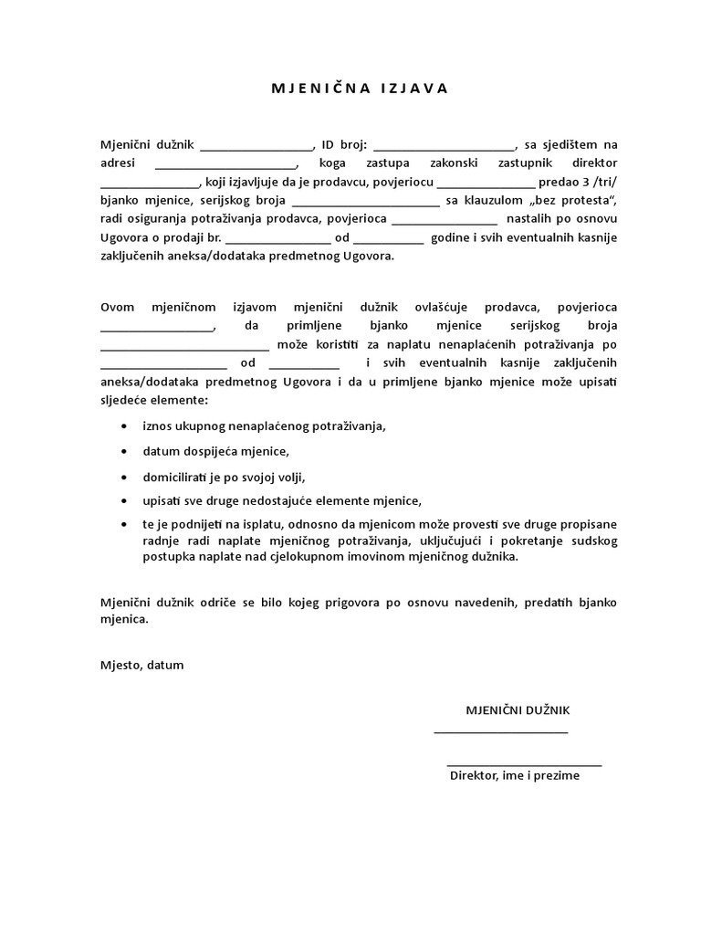 Mjenična Izjava D.D. I D.O.O | PDF