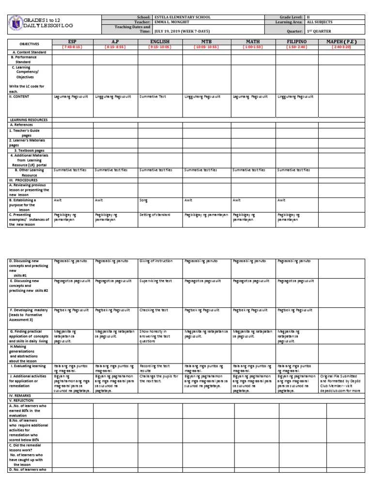 DLL All Subjects 2 q1 w7 d5 | PDF