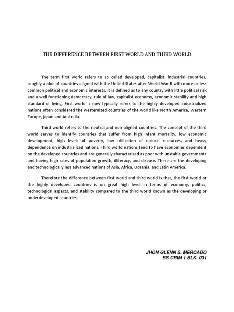 First World vs. Third World Explained | PDF | Finance & Money ...