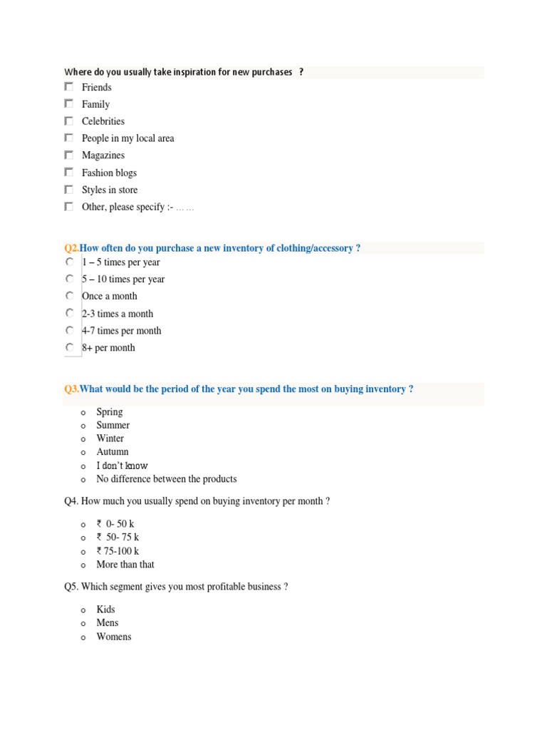 MM Retailer Questionnaire | PDF