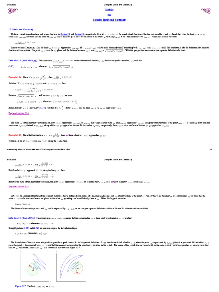 Complex Limits & Continuity Guide | PDF | Continuous Function | Complex ...